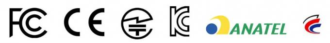 Logos of radio type approvals: FCC, CE, ICC, ANATEL | TÜV Rheinland